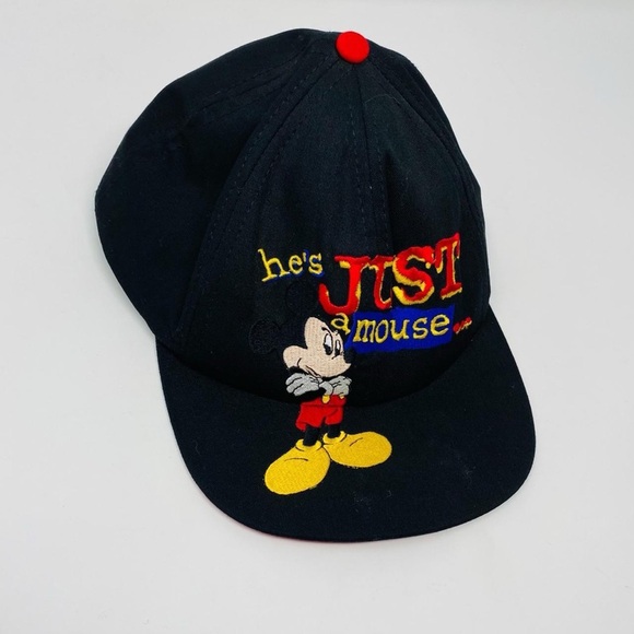 Disney | Accessories | Rare Snapback Hat Disney Micky Mouse Hes Just A Mouse Yeah Right Black ...